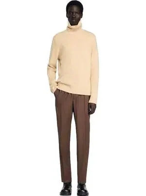 Sandro Elasticated Straight-leg Trousers - Tobacco Brown