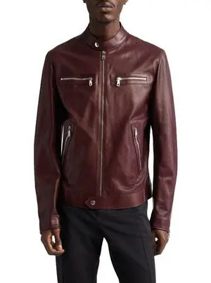 Dolce & Gabbana Leather Biker Jacket - Marrone/ Viola Scuro