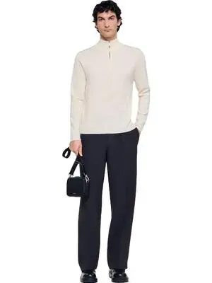 Sandro Wool Zip-up Sweater - Off White