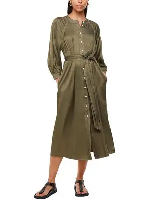 Whistles Mabel Topstitched Midi Dress - Khaki