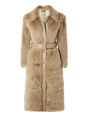 TOM FORD Leather-trimmed Shearling Coat - Neutrals