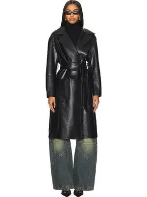 ALL THE WAYS Faux Leather Trench Coat - Black