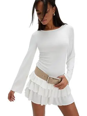 Free People Ruffle Long-sleeve Mini Dress - Coconut Milk
