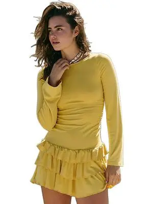 Free People Ruffle Long-Sleeve Mini Dress Yellow