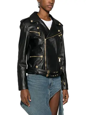 Just Cavalli Leather Biker Jacket - Black