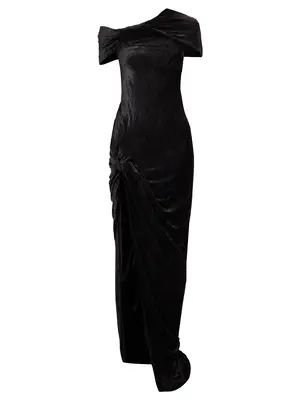 Rick Owens Lola One-shoulder Crushed-velvet Maxi Dress - Black