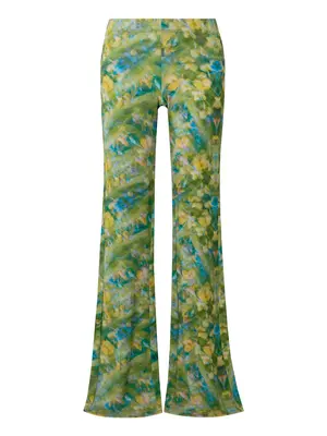 SIEDRES Floral-print Stretch-jersey Flared Pants - Green
