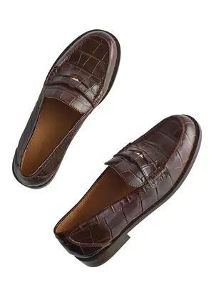 Madewell The Grayson Croc-stamped Penny Loafer - Chocolate Raisin