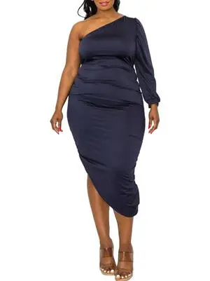 L I V D Gaia One-shoulder Asymmetric Body-con Midi Dress - Navy