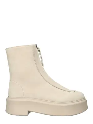 THE ROW Zipped Grained-leather Ankle Boots - Beige