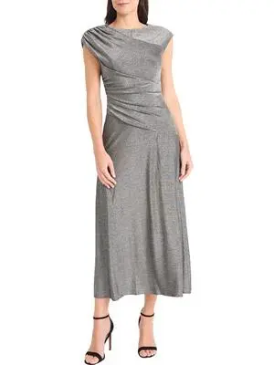 Maggy London Cap Sleeve Metallic Midi Dress - Silver