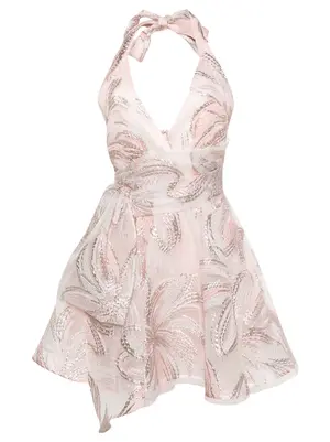 Talbot Runhof Floral-appliqué Belted Minidress - Pink