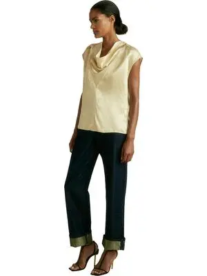 REISS Fina Satin Top - Cream