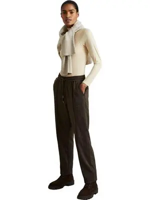 REISS Lois Marled Tapered Trousers - Chocolate