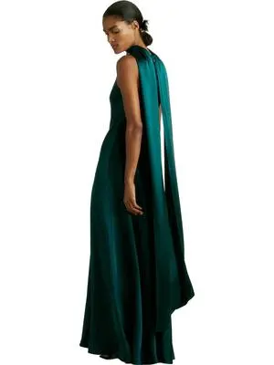 REISS Reiss Fae Satin Maxi Dress With Cape Effect Teal