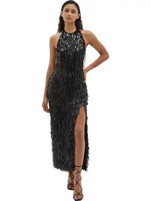ILTA Sequinned And Beaded Halter-neck Maxi Dress - Black