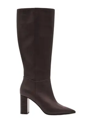 REISS Bianca Leather Knee-high Block-heel Boots - Burgundy