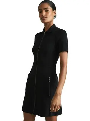 REISS Nala Knitted Mini Dress - Black