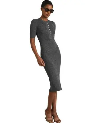 REISS Sandy Ribbed Wool-blend Midi Dress - Grey