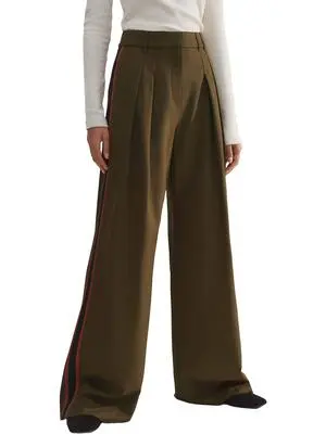 ME+EM Wool Pleat Front Wide-Leg Trousers Olive