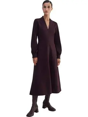 ME+EM Travel Tailoring Zip Front Midi Dress - Merlot