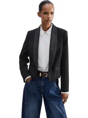 ME+EM Forever Shawl Collar Crop Tux Jacket - Black