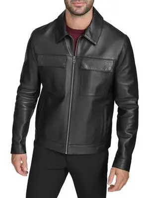 Cole Haan Leather Shirt Jacket - Black