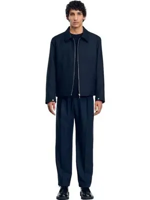 Sandro Zip-Up Jacket With Pockets Deep Blue