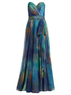 Rene Ruiz Collection Organza Strapless A-line Gown - Blue Multi