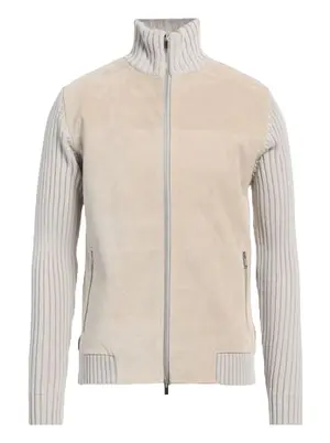 DANIELE FIESOLI Cardigan In Merino Wool, Polyacrylic, And Leather - Beige