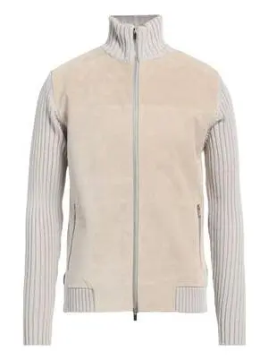 DANIELE FIESOLI Cardigan In Merino Wool, Polyacrylic, And Leather - Beige