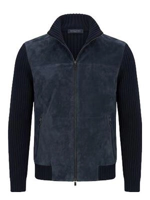 DANIELE FIESOLI Cardigan In Merino Wool, Polyacrylic, And Leather - Navy