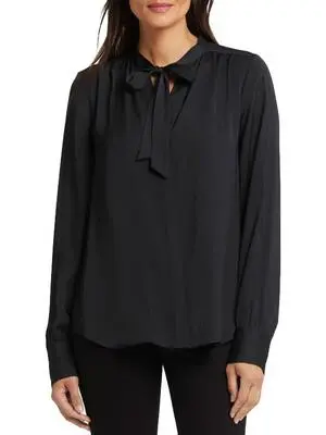 NYDJ Tie Neck Satin Shirt - Black