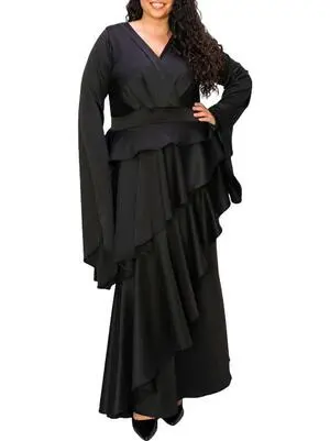 L I V D Zeta Ruffled Long Sleeve Dress - Black
