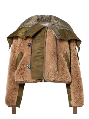 Sacai Twill-trimmed Faux Fur Jacket - Beige