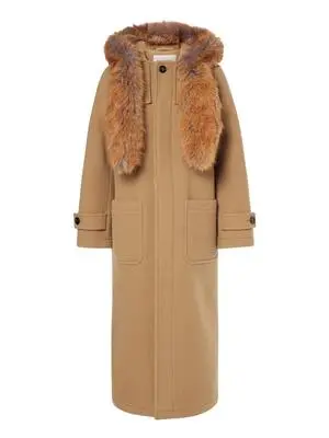 Burberry Faux Fur-trimmed Wool Coat - Beige
