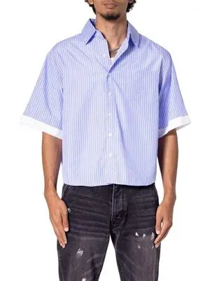 Mnml Layered Stripe Cotton Button-up Shirt - Blue