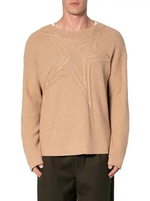 Mnml Oversize Star Boat Neck Sweater - Tan