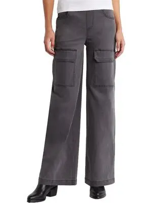 Hue Wide Leg Denim Cargo Pants - Charcoal Wash