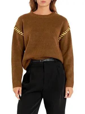 English Factory Whipstitch Pullover Sweater - Camel/ Yellow
