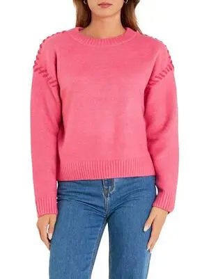 English Factory Whipstitch Pullover Sweater - Pink/ Fuchsia