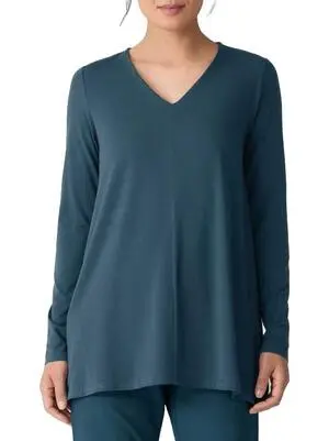 Eileen Fisher Long Sleeve V-neck Tunic Top - Alpine