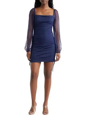 JUMP APPAREL Long Sleeve Ruched Minidress - Navy