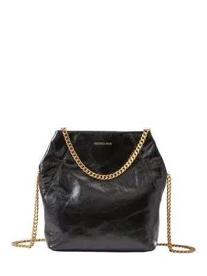Veronica Beard Small Slouch Metallic Leather Shoulder Bag - Black