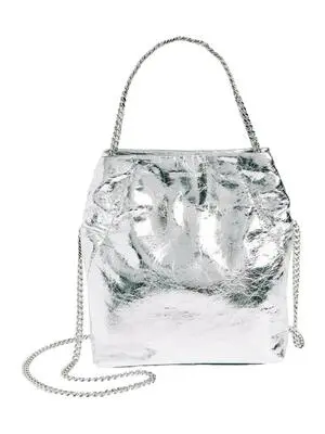 Veronica Beard Small Slouch Metallic Leather Shoulder Bag Silver