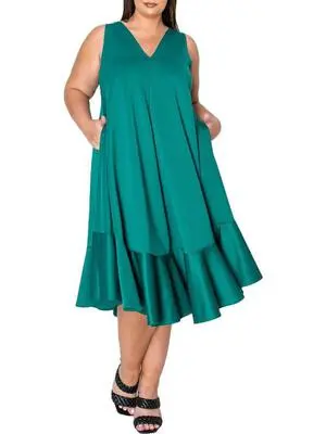 L I V D L I V D Simone Pocket Stretch Sleeveless A-Line Dress Emerald