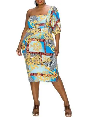 L I V D Sofia Mixed Print One-shoulder Body-con Dress - Blue