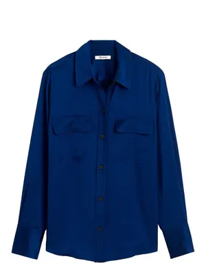 Madewell Silk Flap-pocket Button-up Shirt - Deep Cobalt