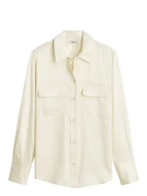 Madewell Silk Flap-Pocket Button-Up Shirt Winter White
