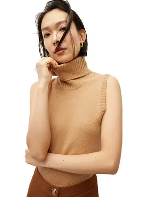 Veronica Beard Mazzy Cashmere Sleeveless Sweater Camel